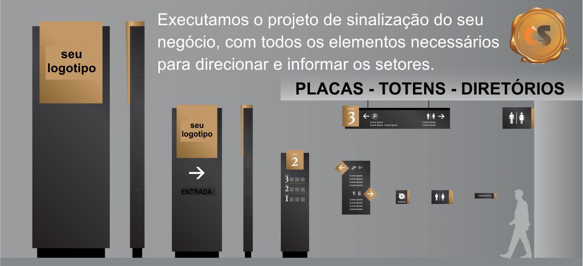Totens Indicativos ou direcionais. Diversos materiais.